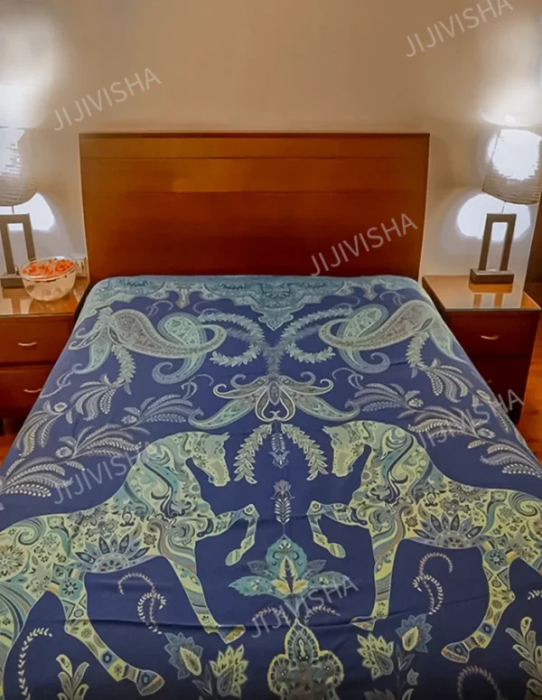 Buy Royal Blue Reversible Bed Cover Online in India