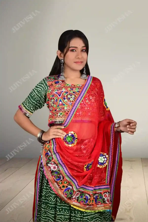 Exclusive Vibrant Green Bandhej Lehenga Set – Available in India