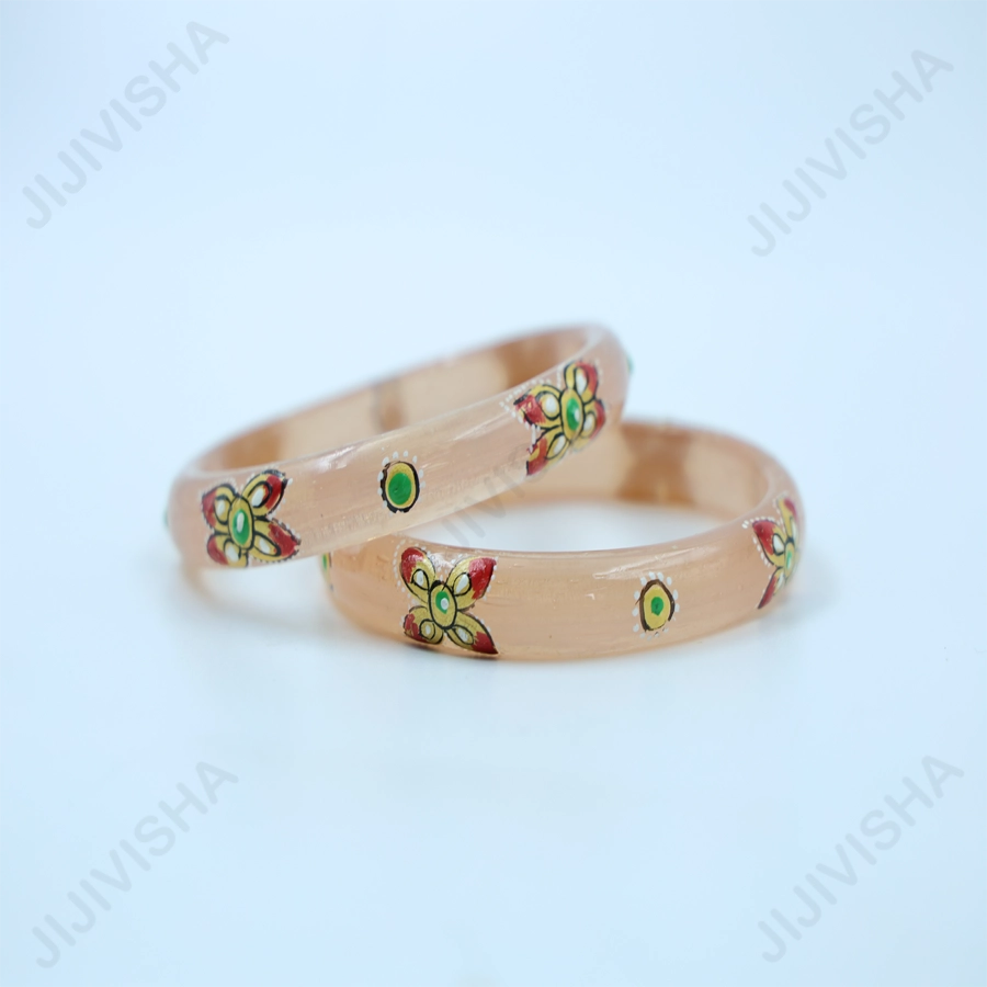 Peachy Petals: Glass Bangles With Hand Painting - JIJIVISHA